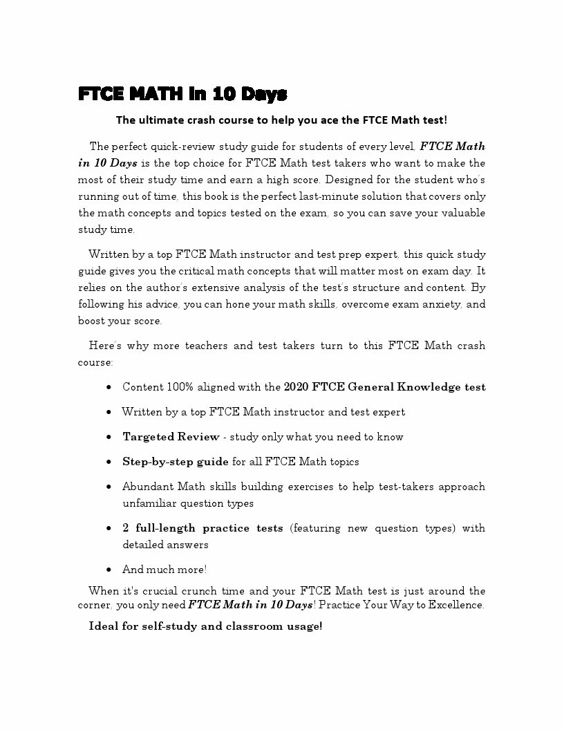 FTCE Math in 10 Days: The Most Effective FTCE Math Crash Course ...