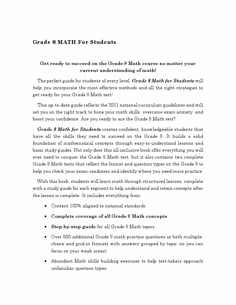 Grade 8 Math for Students: The Ultimate Step by Step Guide to Preparing ...