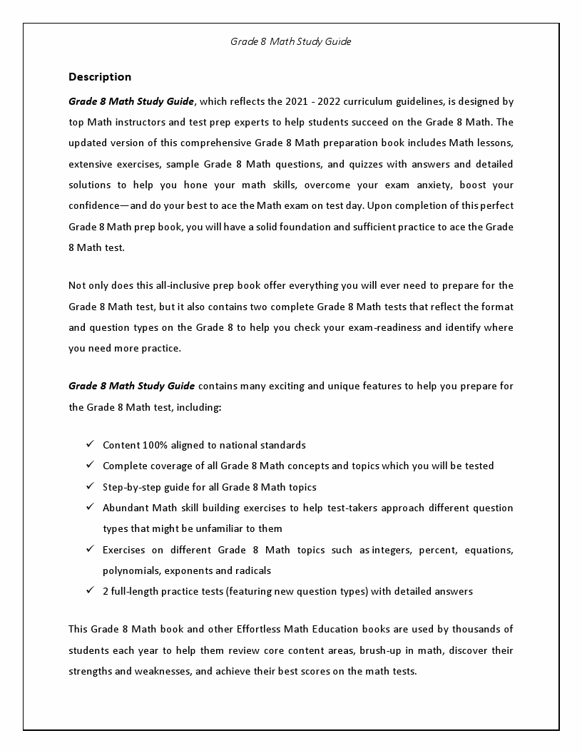 Grade 8 Math Study Guide 2021 – 2022: A Comprehensive Review and Step ...