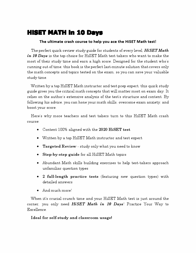 HiSET Math in 10 Days: The Most Effective HiSET Math Crash Course ...