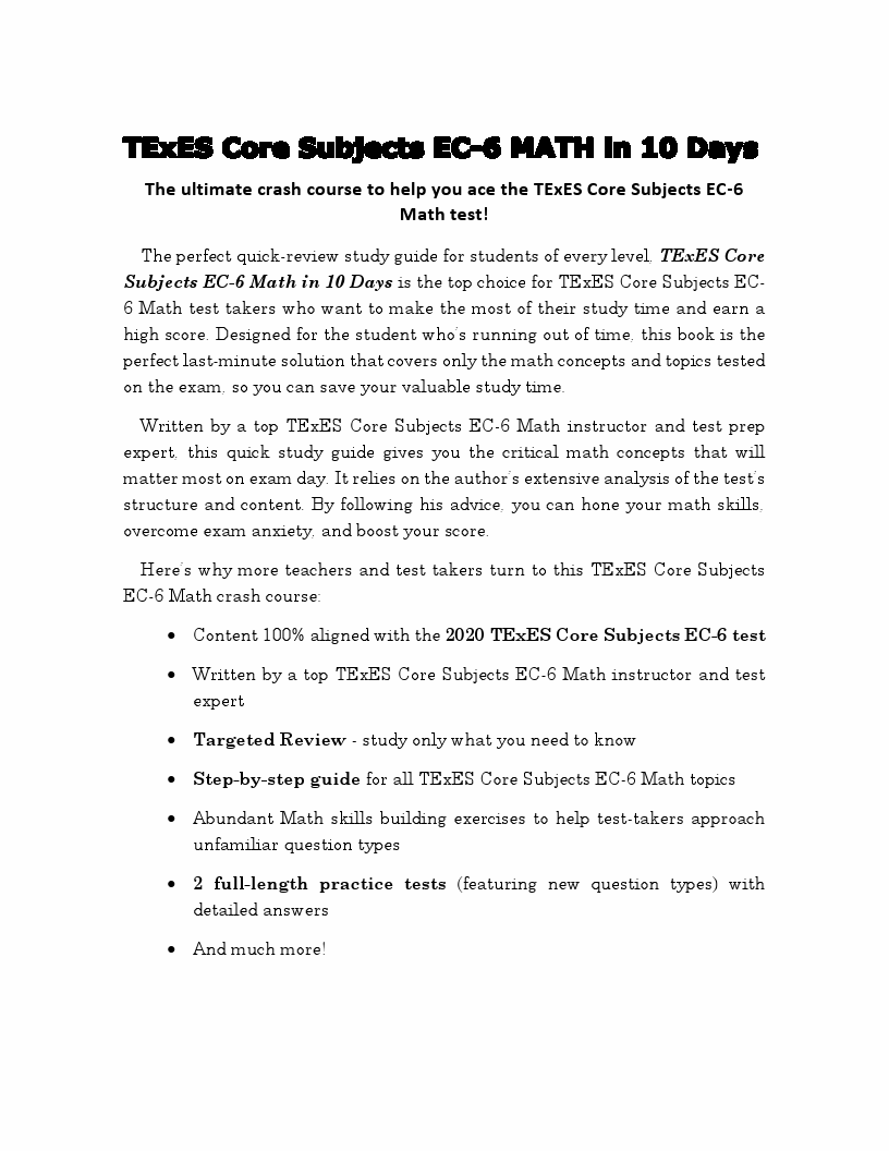 TExES Core Subjects EC-6 Math in 10 Days: The Most Effective TExES Core ...