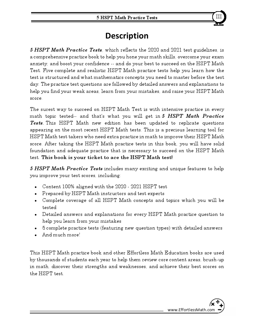 5 HSPT Math Practice Tests: Extra Practice to Help Achieve an Excellent ...