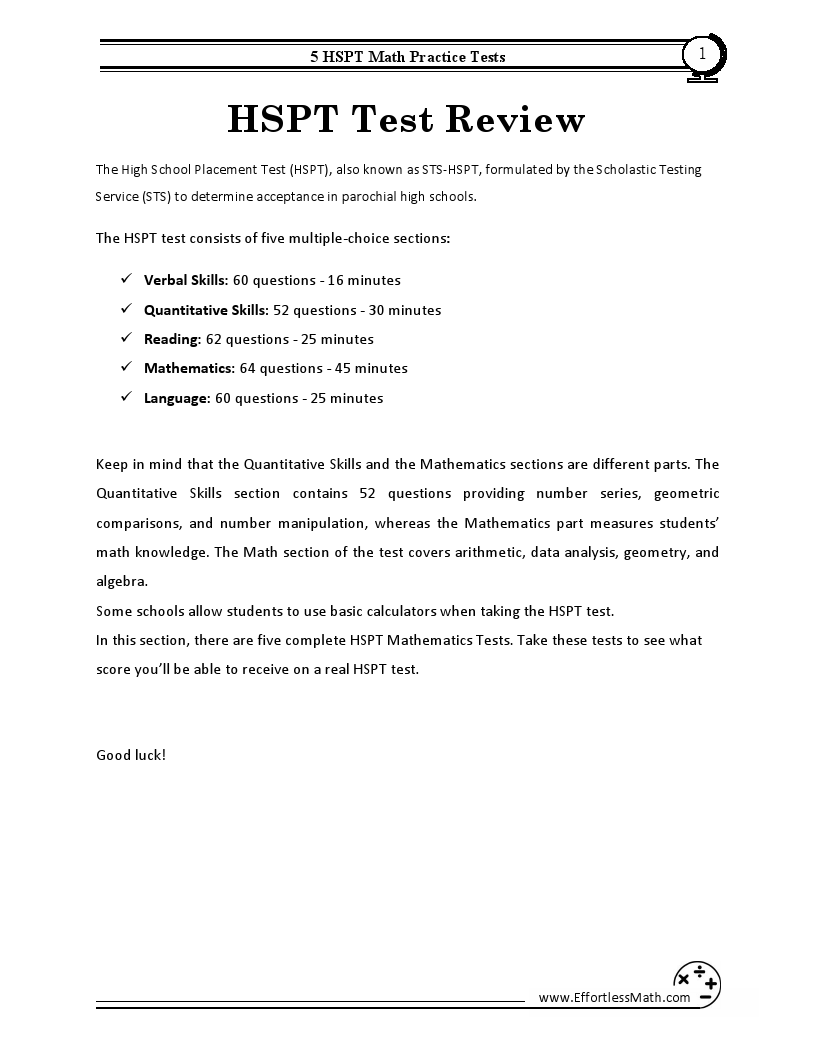 5 HSPT Math Practice Tests: Extra Practice to Help Achieve an Excellent ...