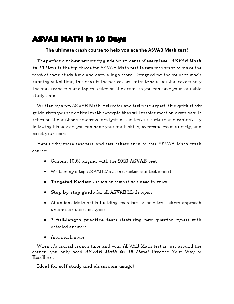 ASVAB Math in 10 Days: The Most Effective ASVAB Math Crash Course ...