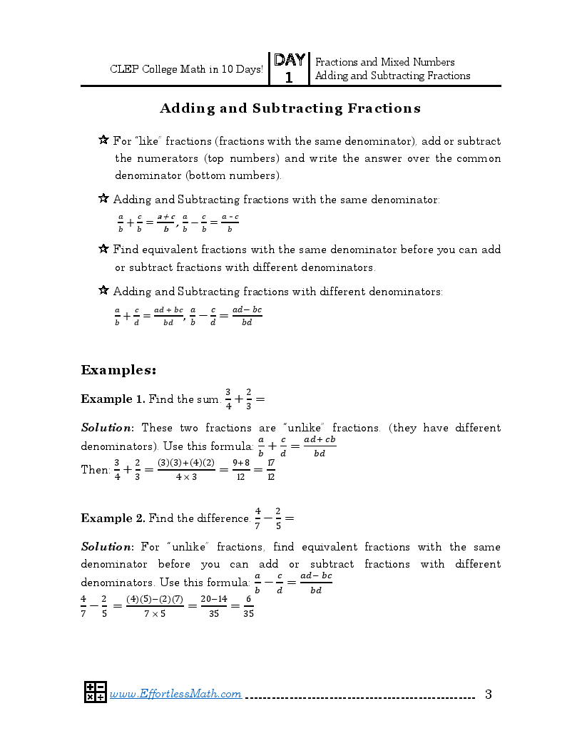 CLEP College Math in 10 Days: The Most Effective CLEP College Math ...