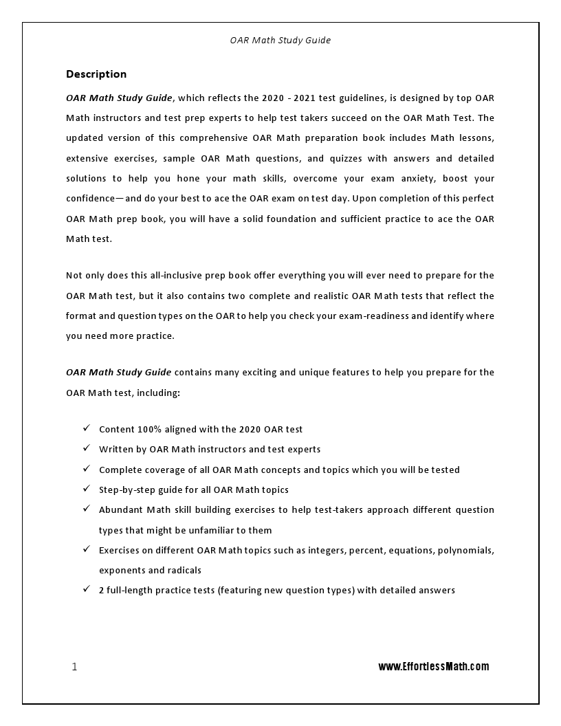 OAR Math Study Guide 2020 – 2021: A Comprehensive Review and Step-By ...