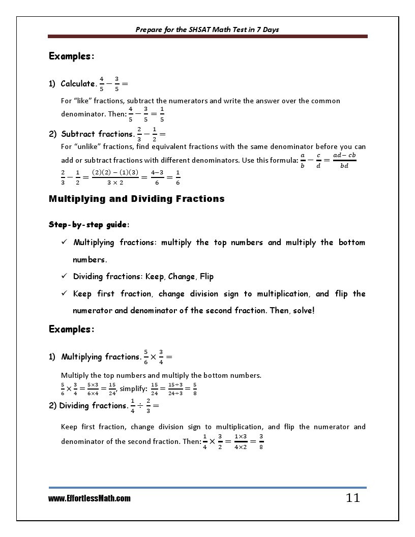 Prepare for the SHSAT Math Test in 7 Days: A Quick Study Guide with Two ...