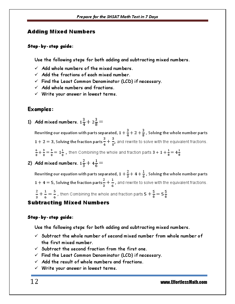 Prepare for the SHSAT Math Test in 7 Days: A Quick Study Guide with Two ...