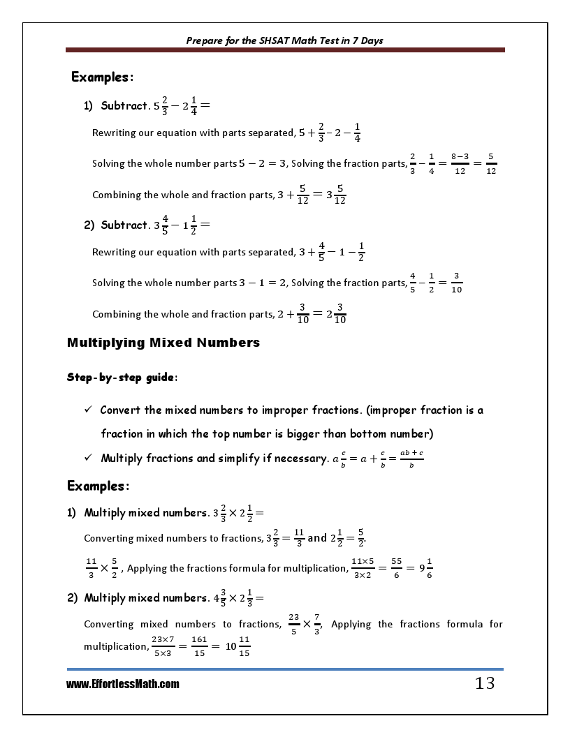 Prepare for the SHSAT Math Test in 7 Days: A Quick Study Guide with Two ...