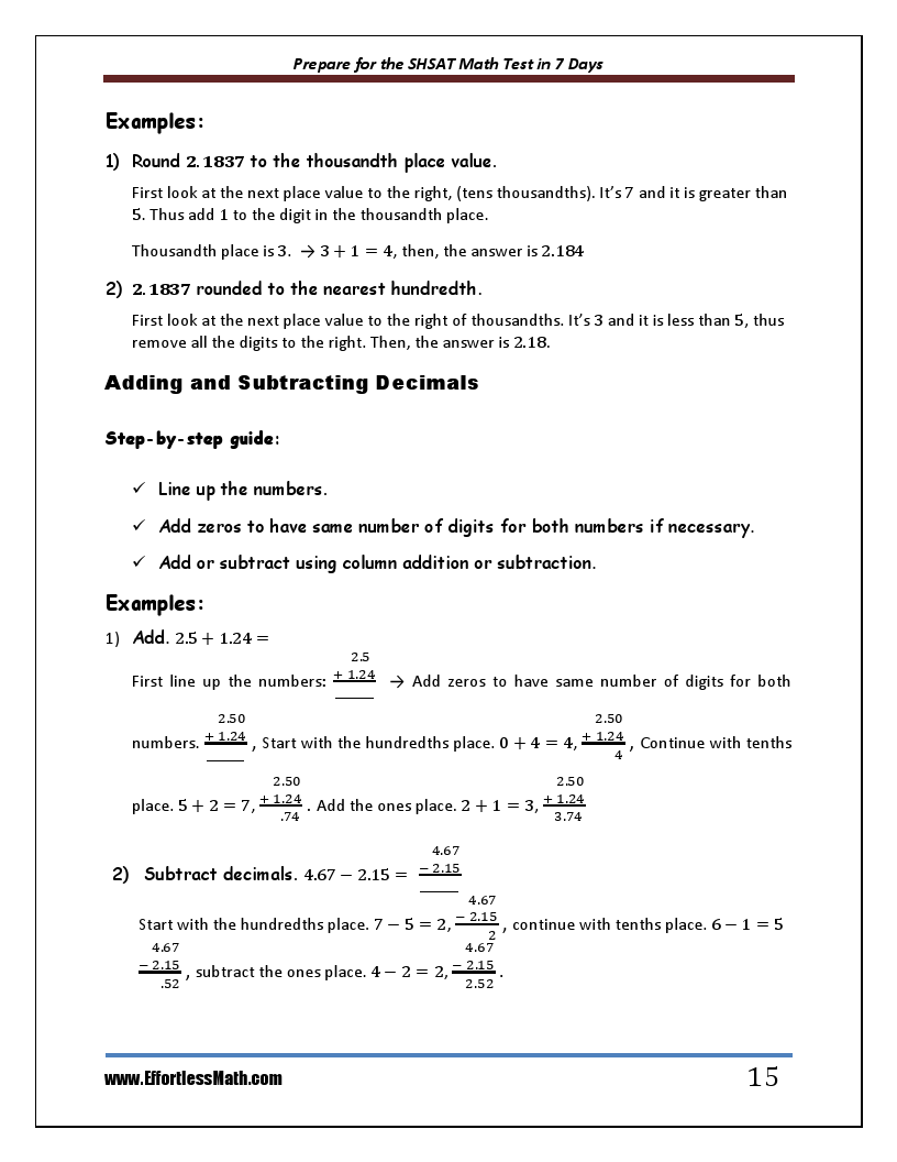 Prepare for the SHSAT Math Test in 7 Days: A Quick Study Guide with Two ...
