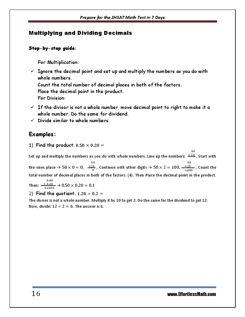 Prepare for the SHSAT Math Test in 7 Days: A Quick Study Guide with Two ...