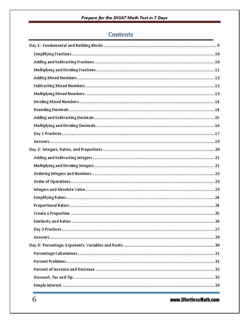 Prepare for the SHSAT Math Test in 7 Days: A Quick Study Guide with Two ...