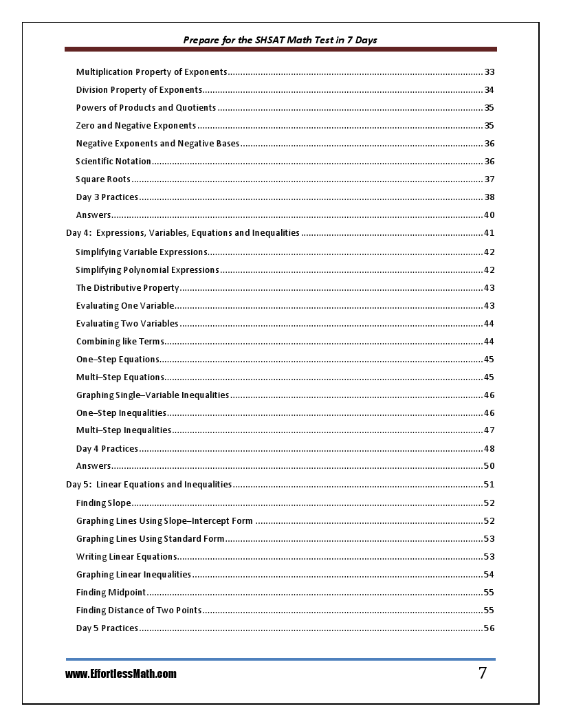 Prepare for the SHSAT Math Test in 7 Days: A Quick Study Guide with Two ...