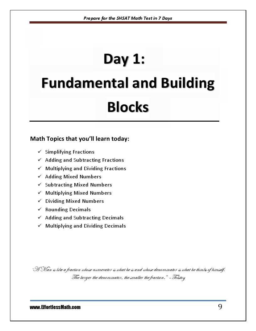 Prepare for the SHSAT Math Test in 7 Days: A Quick Study Guide with Two ...