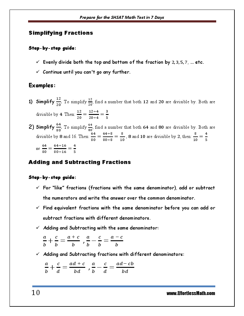 Prepare for the SHSAT Math Test in 7 Days: A Quick Study Guide with Two ...