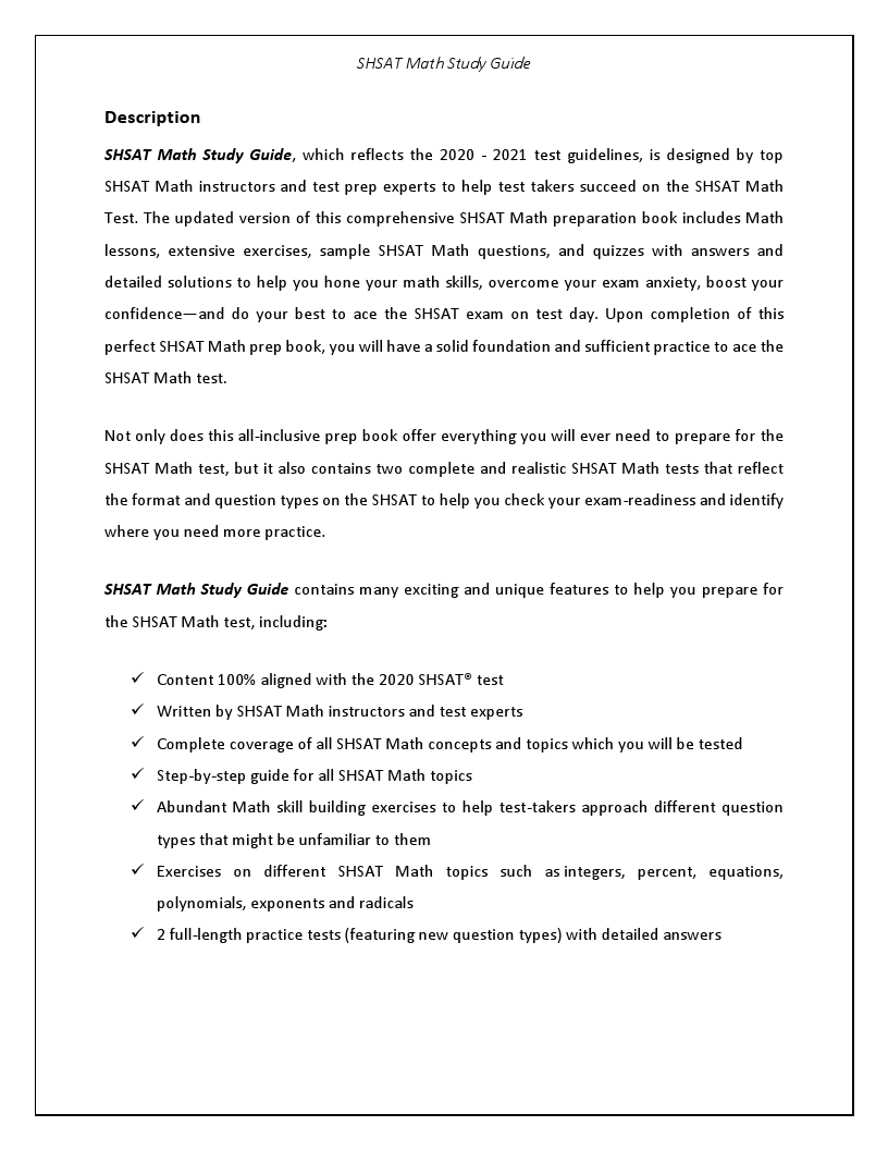 SHSAT Math Study Guide 2020 – 2021: A Comprehensive Review and Step-By ...