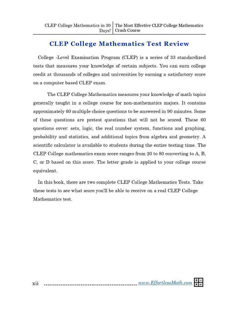 CLEP College Mathematics in 30 Days: The Most Effective CLEP College ... CLEP College Mathematics in 30 Days: The Most Effective CLEP College ...