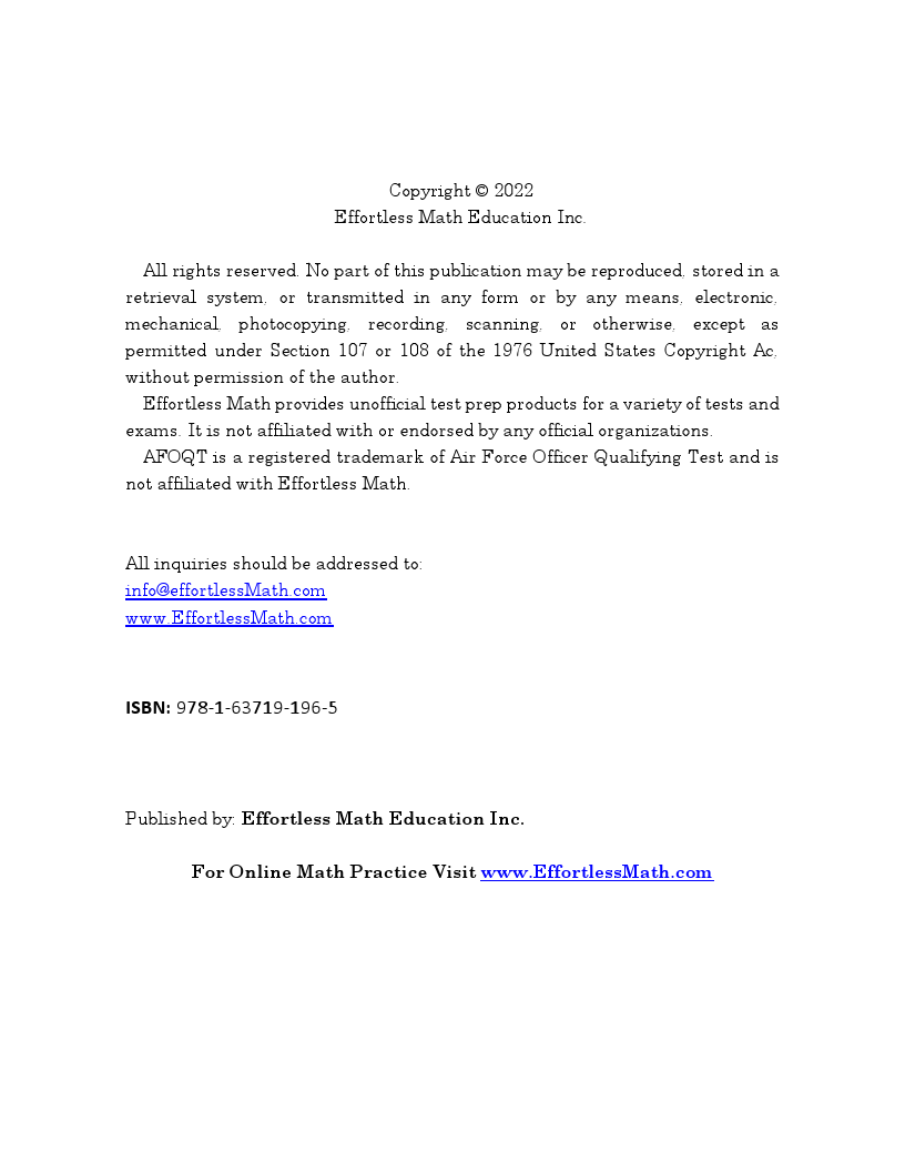 AFOQT Math Exercise Book: A Comprehensive Workbook + AFOQT Math ...