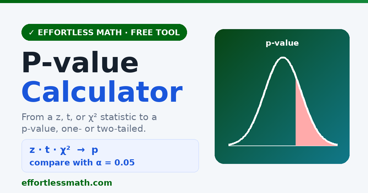 P-value Calculator — from z, t, or Chi-Square - Effortless Math: We ...